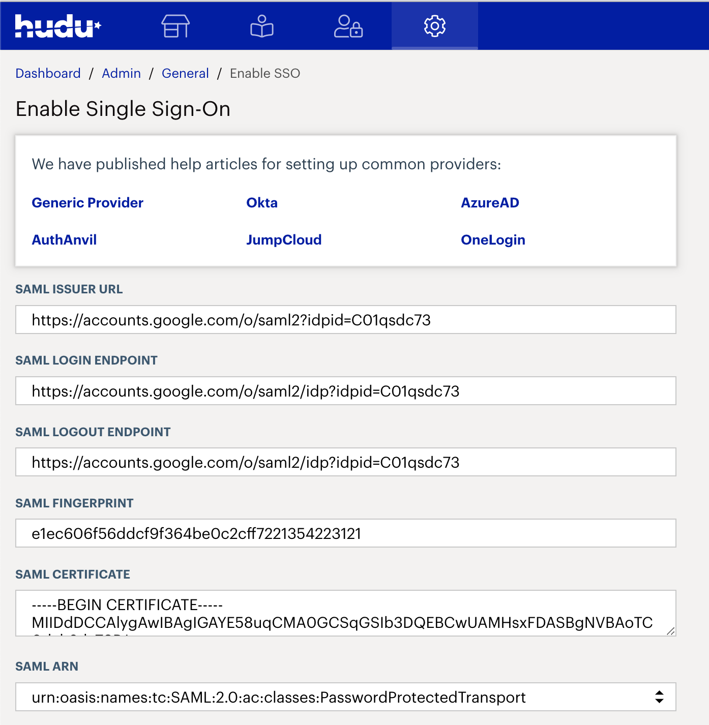 SAML/SSO with Google Workspace – Hudu Support